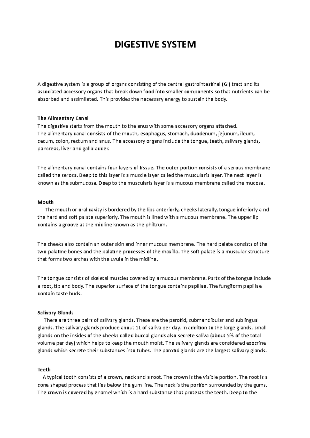 Digestive System - NOTES ARE APPLICABLE TO ALL MEDICAL RELATED COURSE ...