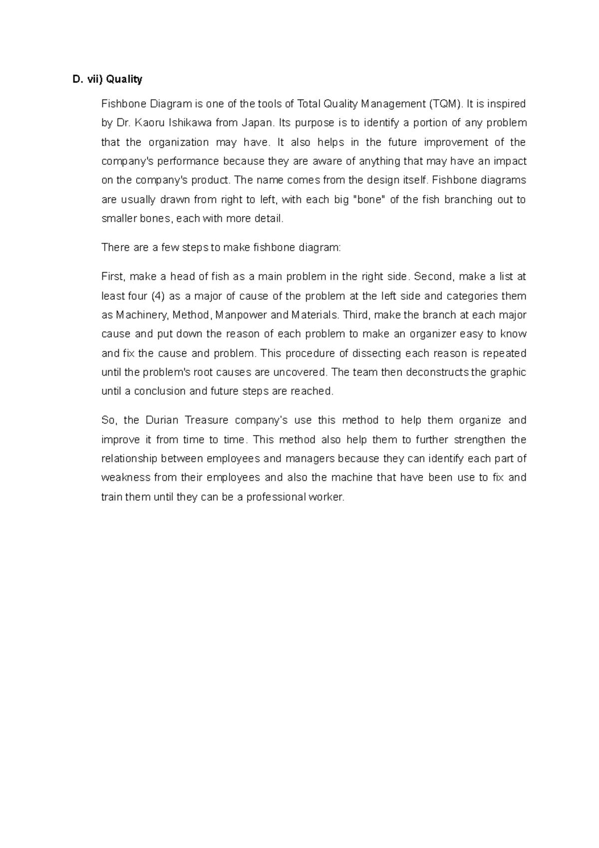 Final MGT Quality ii - MGT 162 a - D. vii) Quality Fishbone Diagram is ...