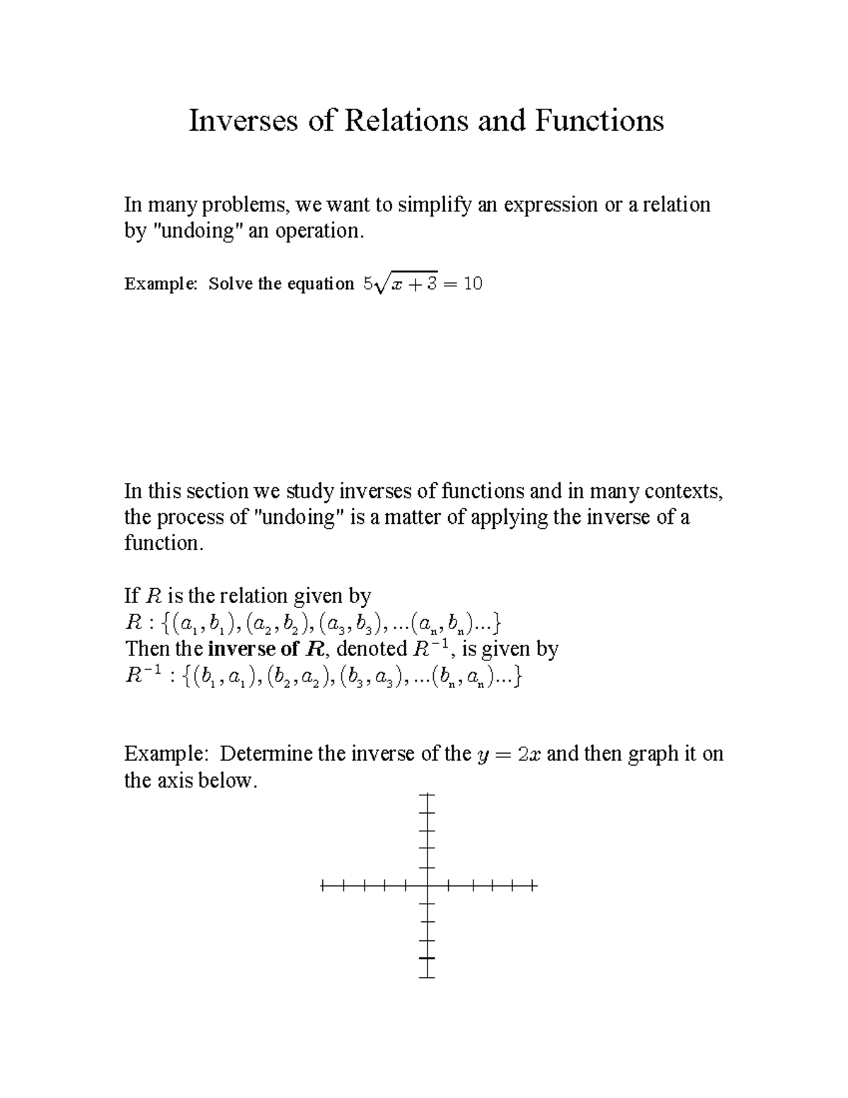 Inverses of relations and functions - Example: Solve the equation In ...