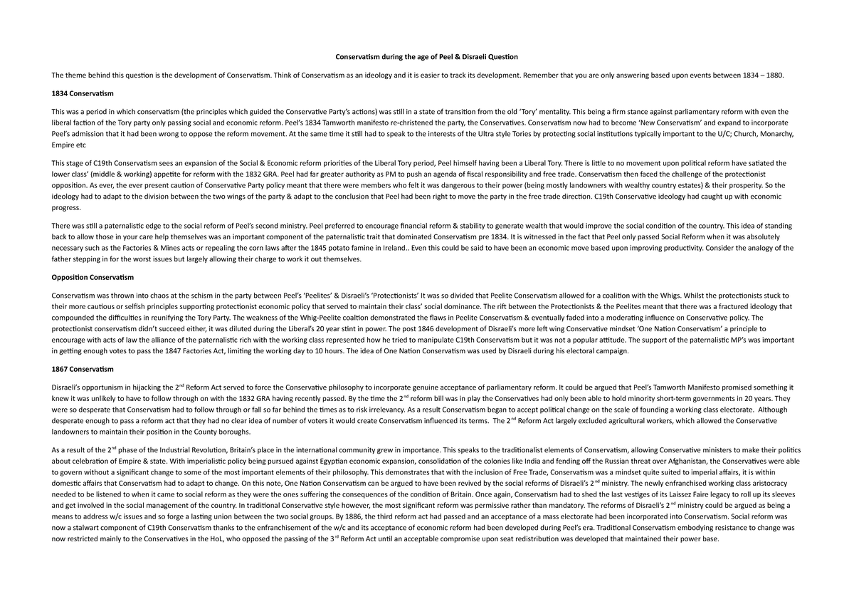 02 C19th Conservatism - Conservatism during the age of Peel & Disraeli ...