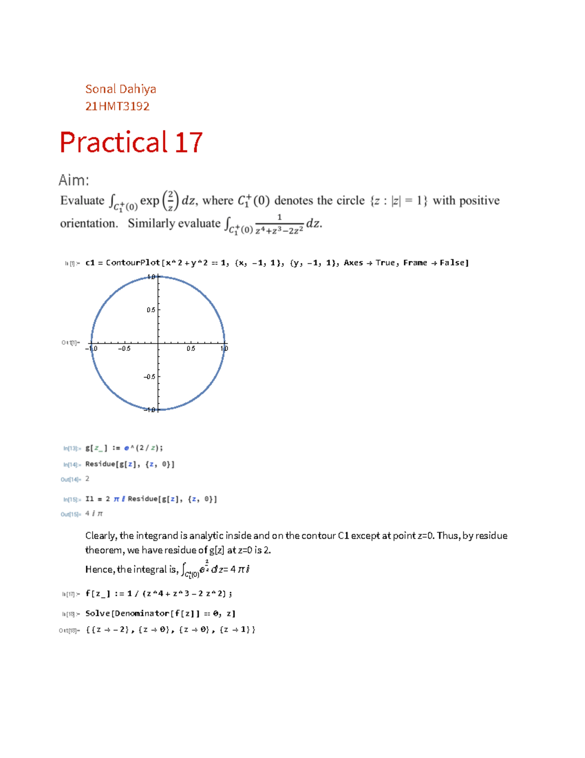 Practical mathematica - Sonal Dahiya 21HMT Practical 17 Aim: In[1]:= c1 ...
