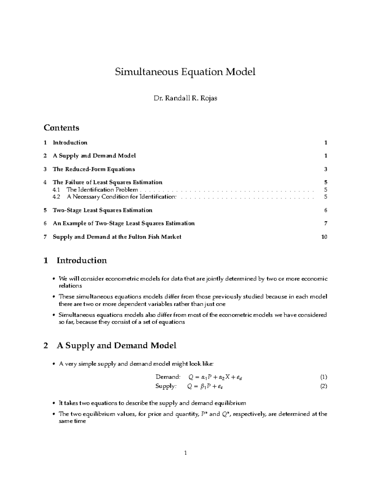 Chapter 11 - pdf - Simultaneous Equation Model Dr. Randall R. Rojas ...