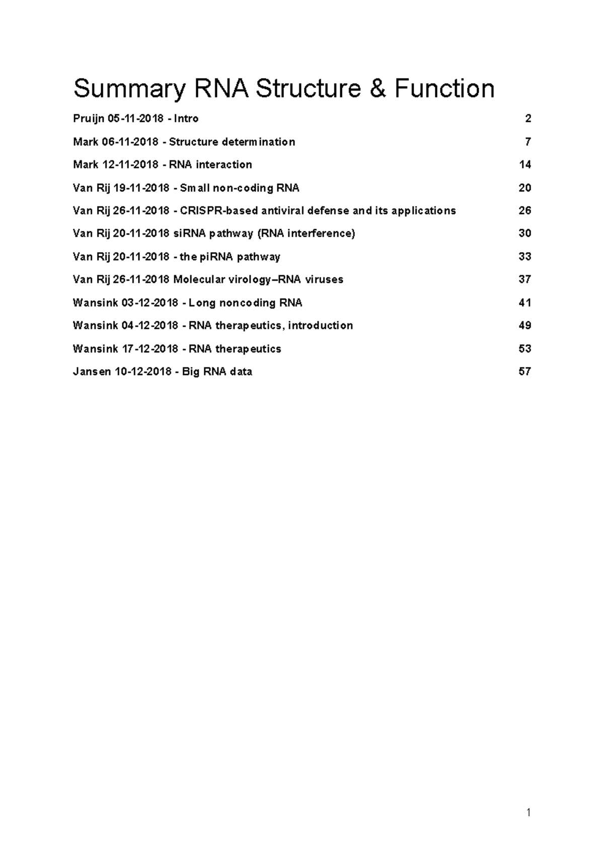 Summary Rna Structure And Function Summary Rna Structure And Function
