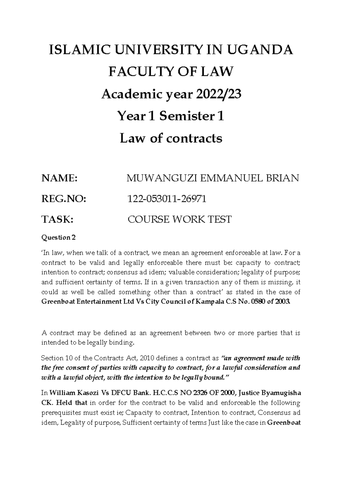 4986 contracts t1 - pass - ISLAMIC UNIVERSITY IN UGANDA FACULTY OF LAW ...