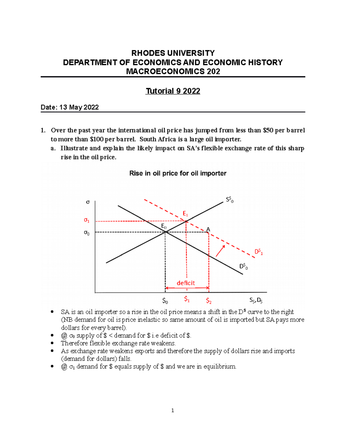 Tutorial 9 2022 - with solutions - RHODES UNIVERSITY DEPARTMENT OF ...