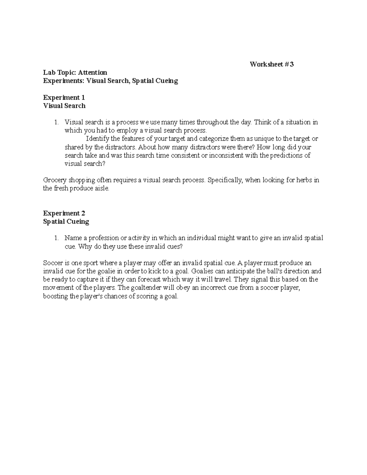 Cog Lab Worksheet 3 - Attention Question and Answers - Worksheet # 3 ...