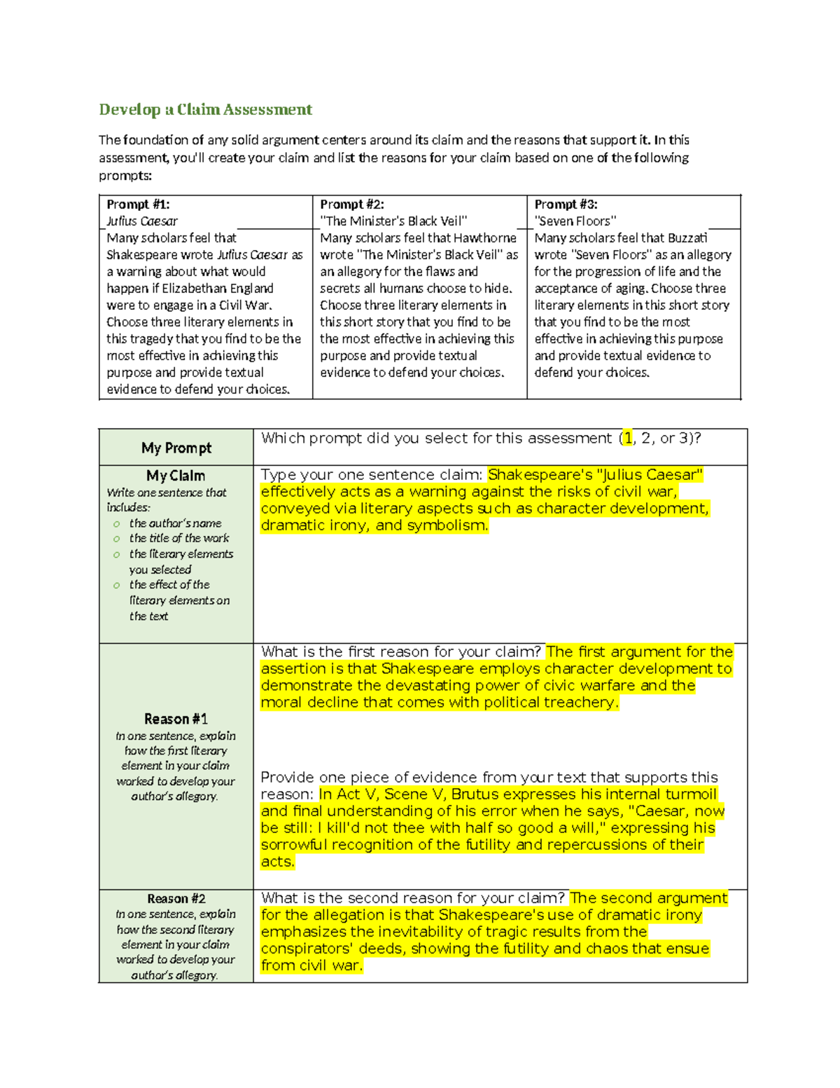 Develop a claim assess rubriccorecto - Develop a Claim Assessment The ...
