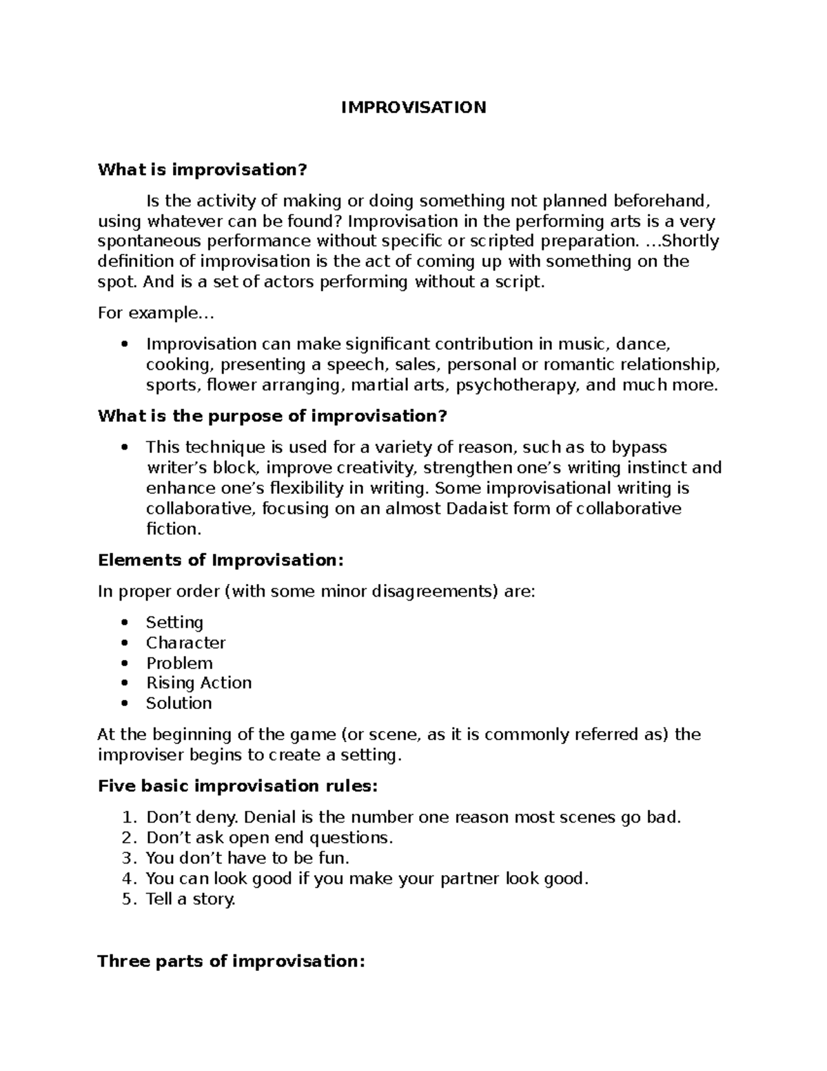 Improvisation - Is the activity of making or doing something not ...