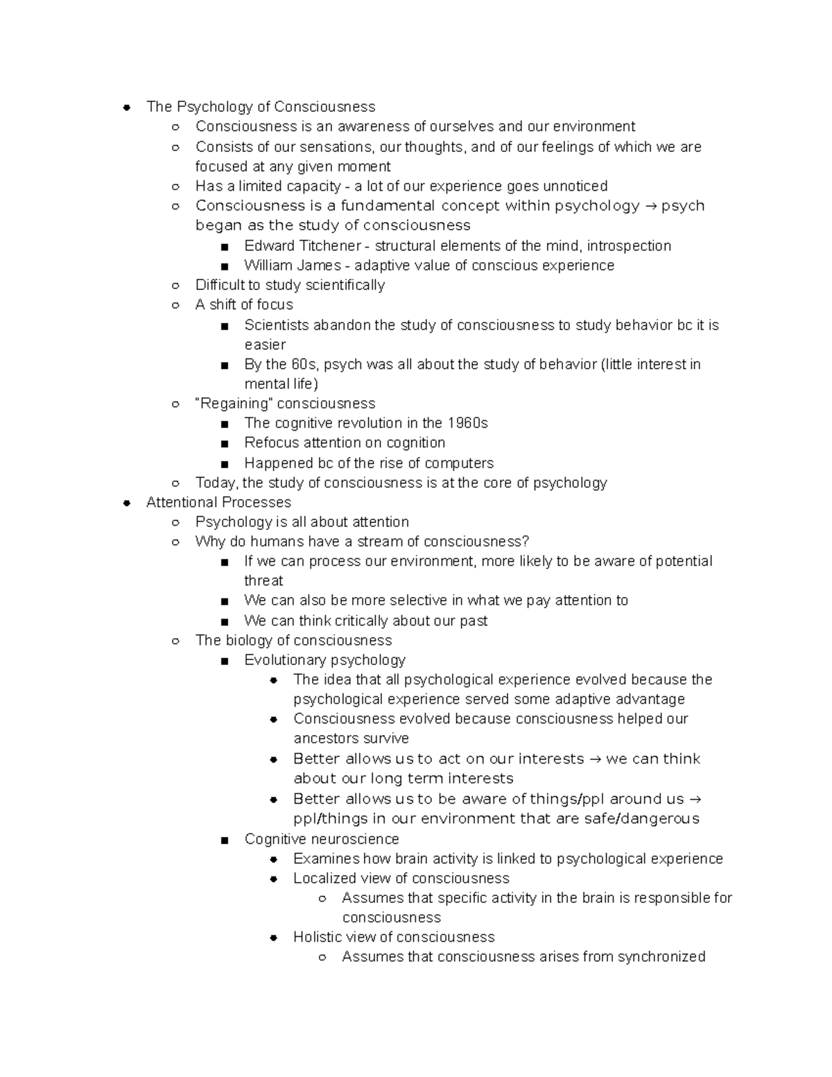 PSY 101 - Consciousness - The Psychology of Consciousness Consciousness ...