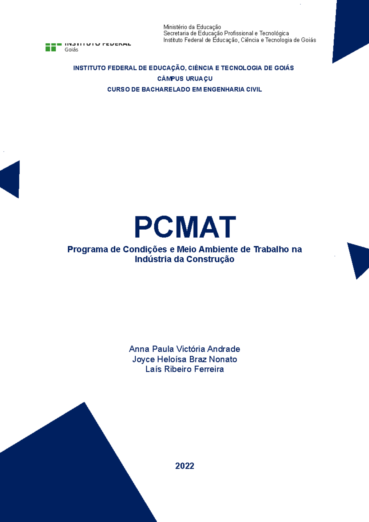 Pcmat final - Programa de condiçoes de meio ambiente de trabalho ...
