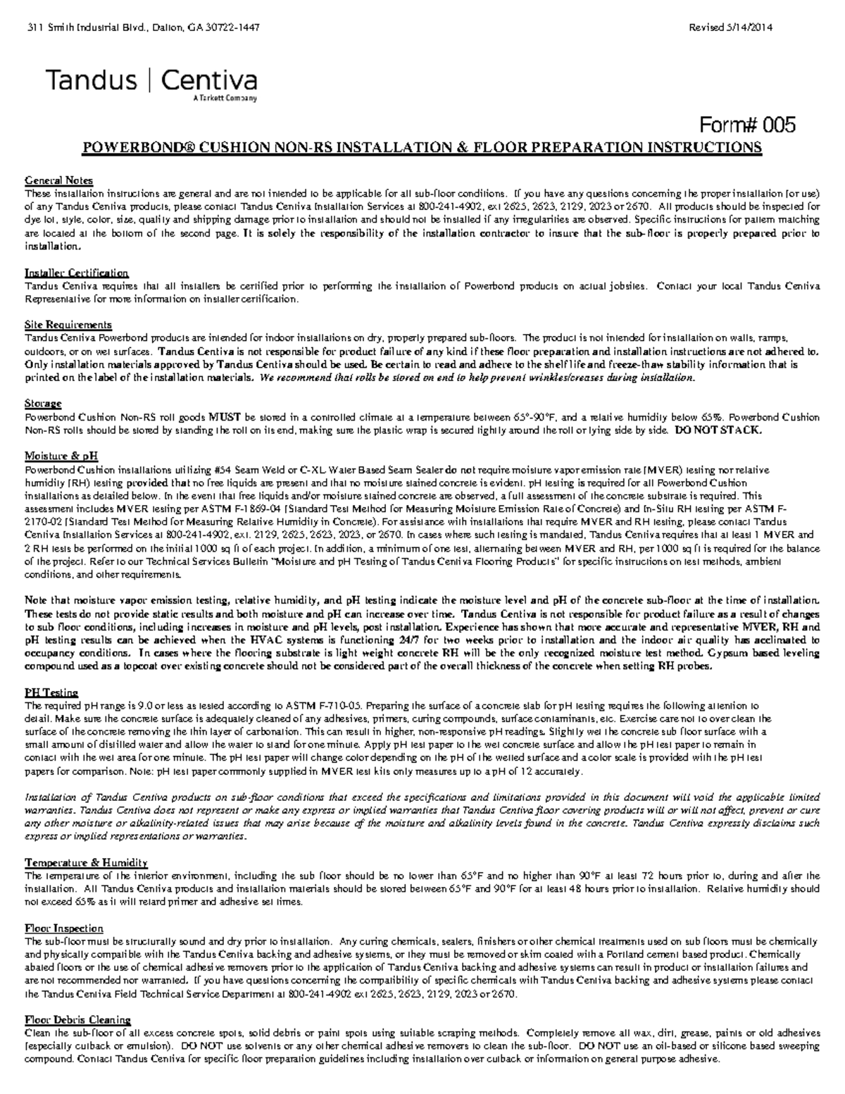 Powerbond Cush Non-RS Installation Floor Prep Instructions 2014 - 311 ...