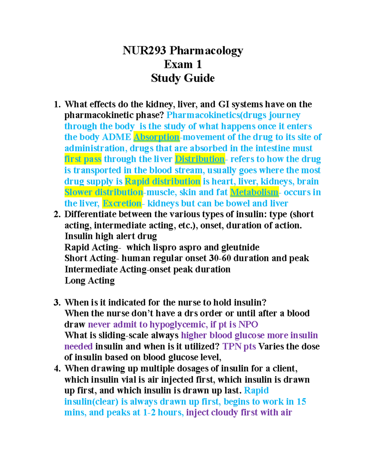 NUR293 Pharmacology Exam 1 Study Guide - NUR293 Pharmacology Exam 1 ...