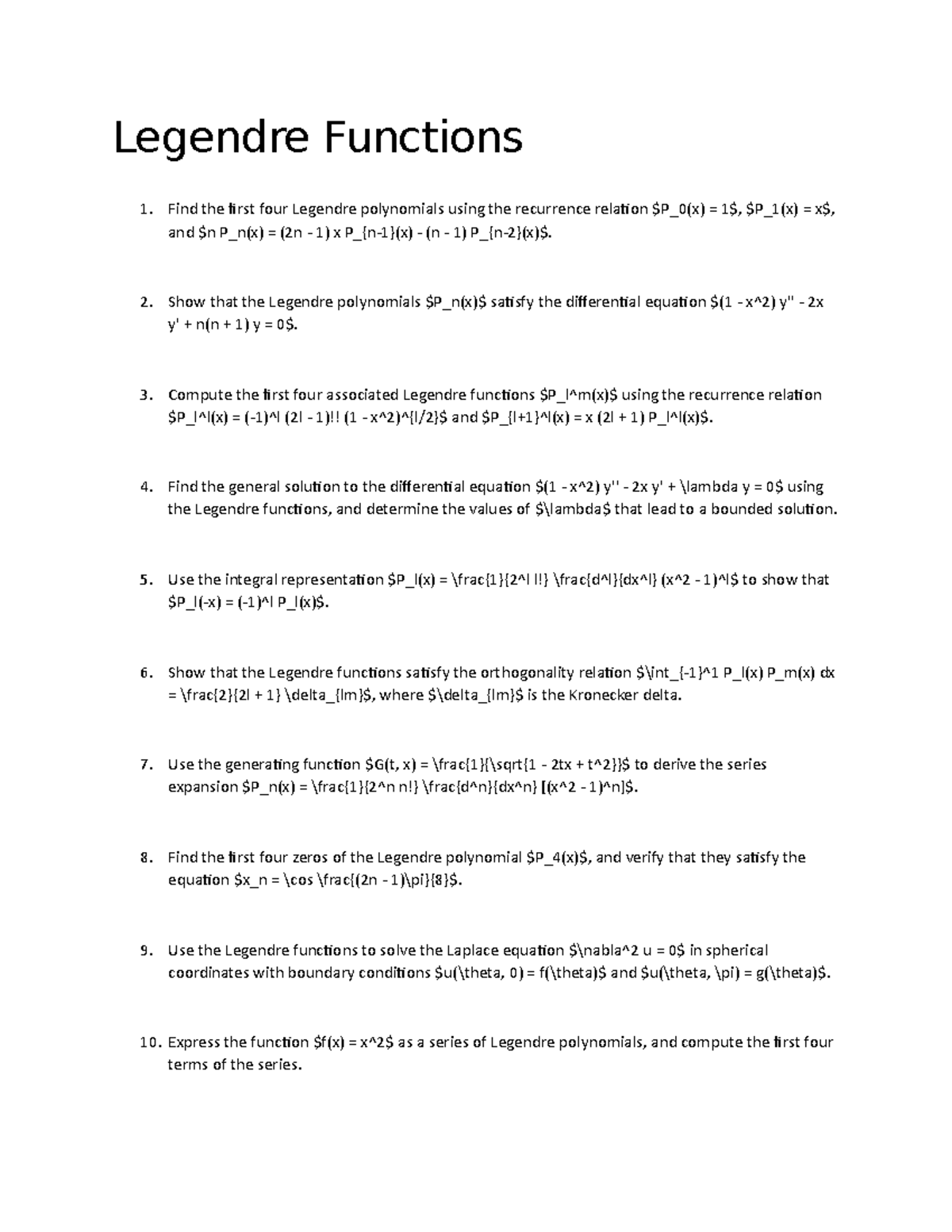 Legendre Functions - calculus 3 self-made worksheet - Legendre ...