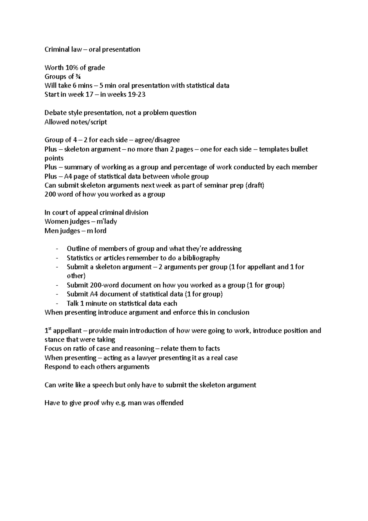 Criminal law oral presentation - Criminal law – oral presentation Worth ...