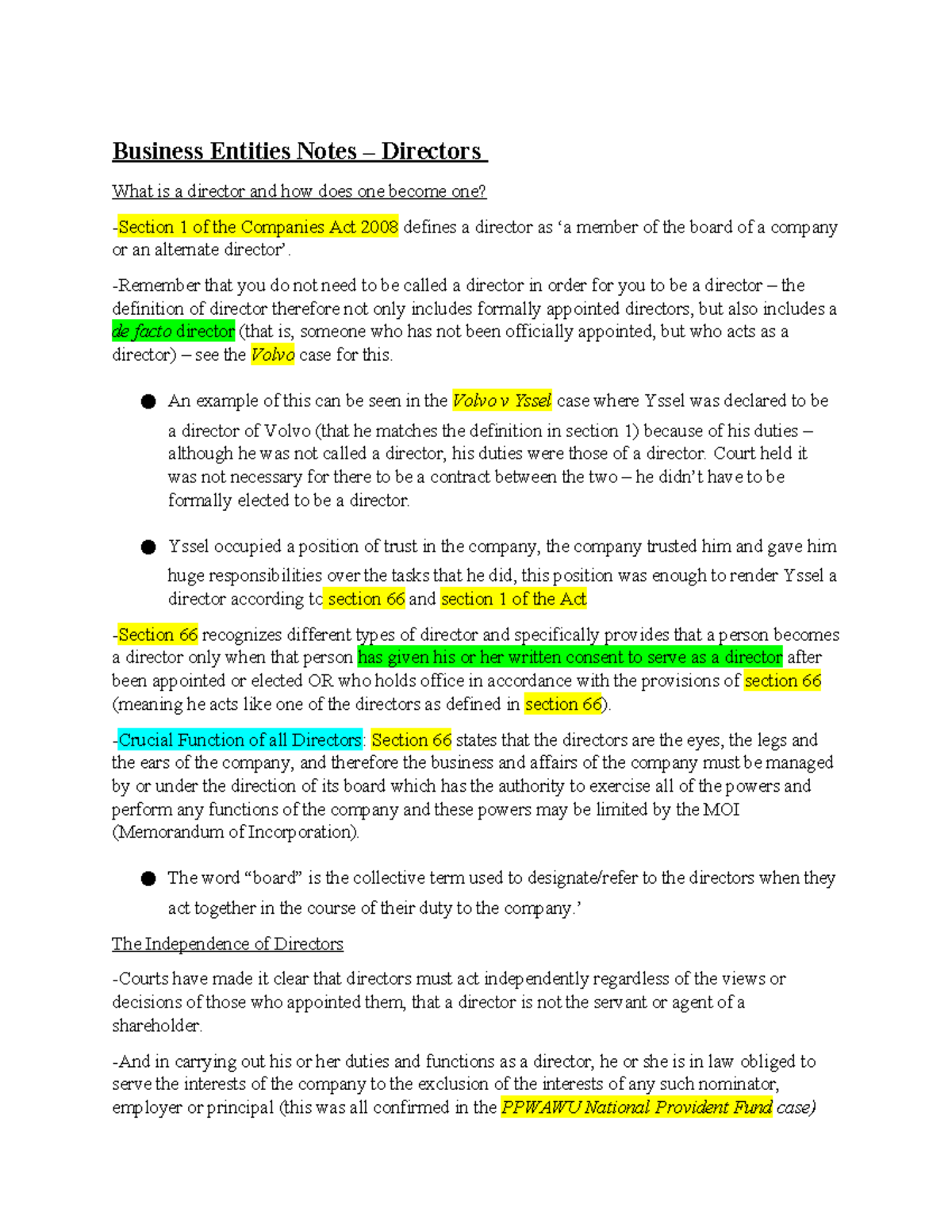 Business Entities Directors - Business Entities Notes – Directors What ...