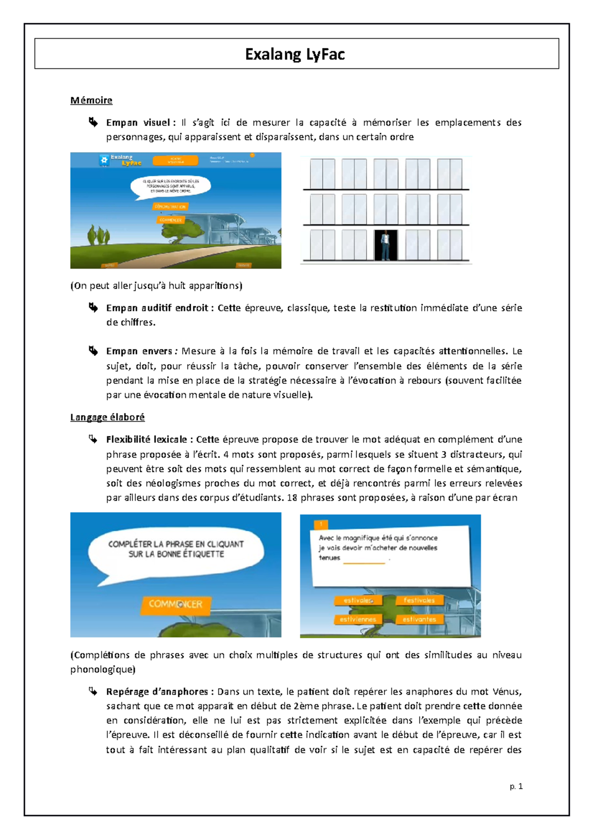 Exalang Ly Fac - Mémoire Empan visuel : Il s’agit ici de mesurer la ...