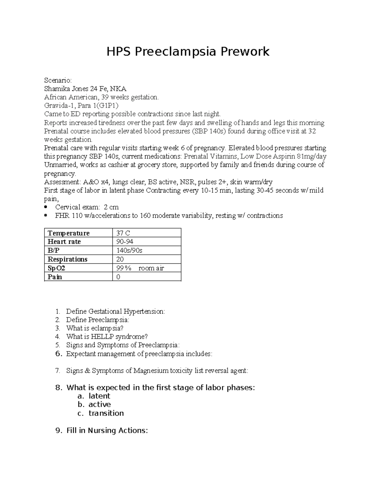 HPS Preclamsia prework student(1) - HPS Preeclampsia Prework Scenario ...