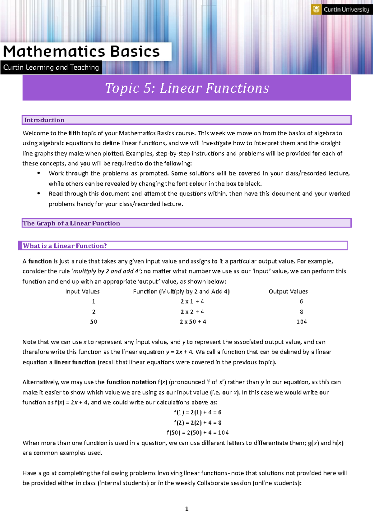 MATH- Mathematics Basic Topic 5 - Lecture notes.docx - Topic 5: Linear ...