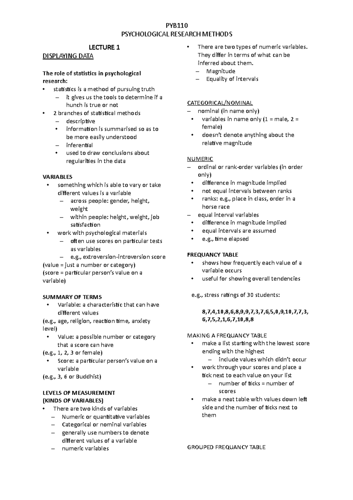 Lecture Notes Psychological Research Methods Lecture 1 Displaying Data The Role Of Statistics
