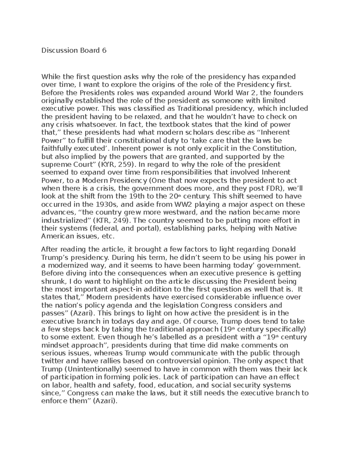 Discussion Board 6 - Relating chapter concepts to the articles given in ...