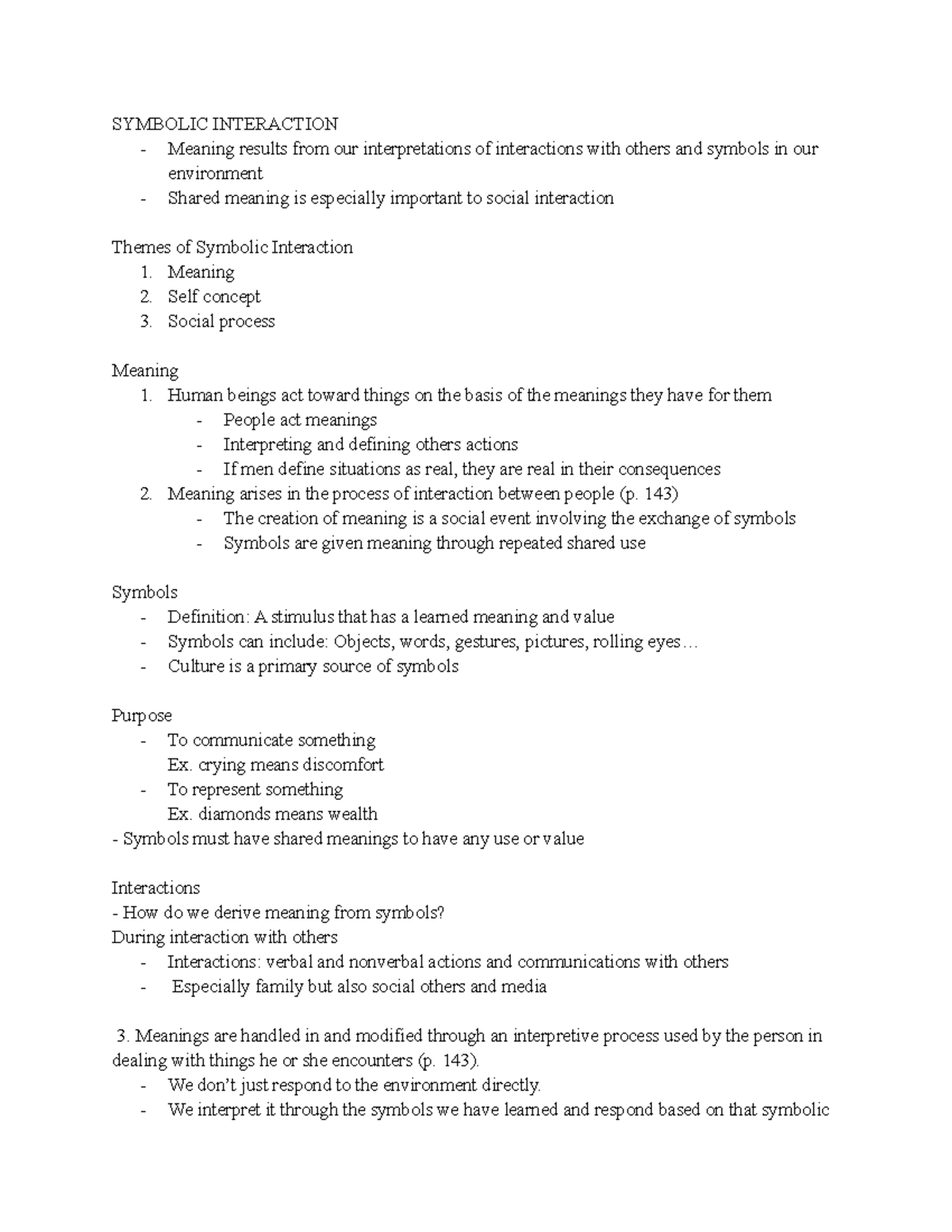 Notes SYMBOLIC INTERACTION Meaning Results From Our Interpretations