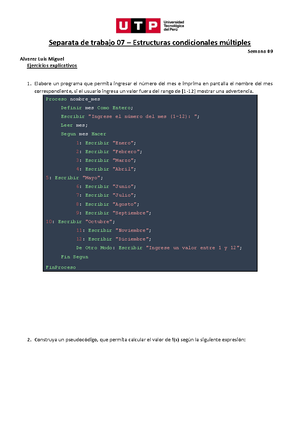 Separata de trabajo 08 – Estructuras condicionales anidadas - Separata de trabajo 08 ...