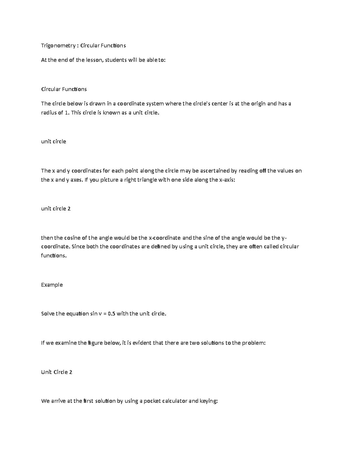 Trigonometry Circular Functions - Trigonometry : Circular FunctionsAt ...