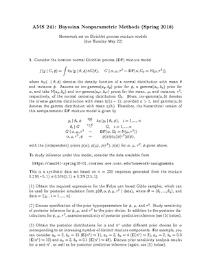 Hwk2 - AMS241: Bayesian Nonparametric Methods - AMS 241: Bayesian Nonparametric Methods (Spring ...