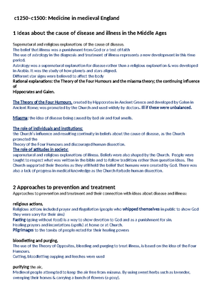 Medicine revision booklet Overview - c1250–c1500: Medicine in medieval ...