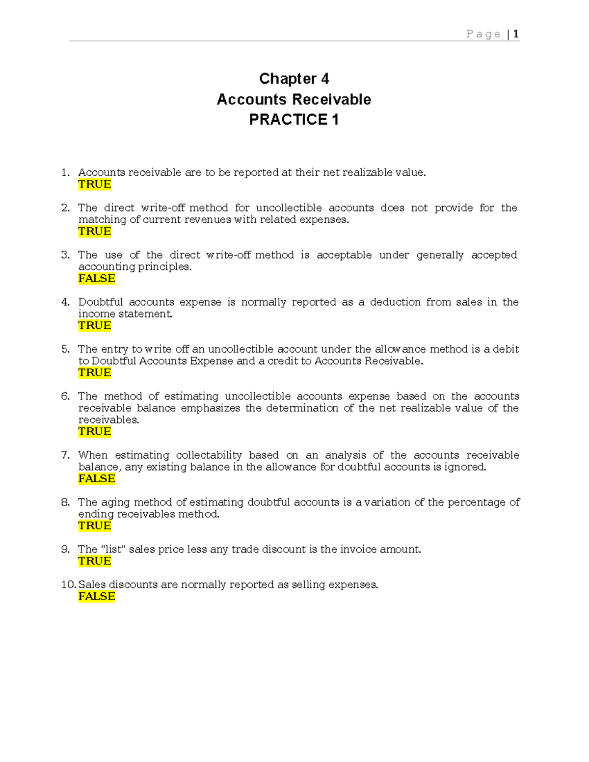 Intermediate Accounting 1 - P a g e | 1 Chapter 4 Accounts Receivable ...