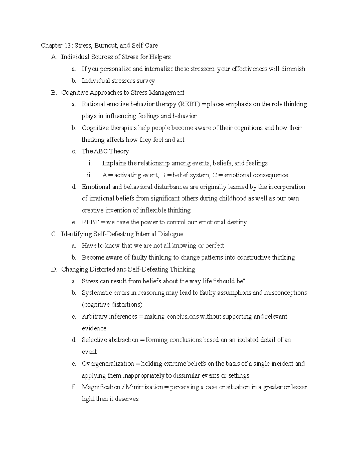 Ch. 13 Notes - introduction to counseling textbook - Chapter 13: Stress ...