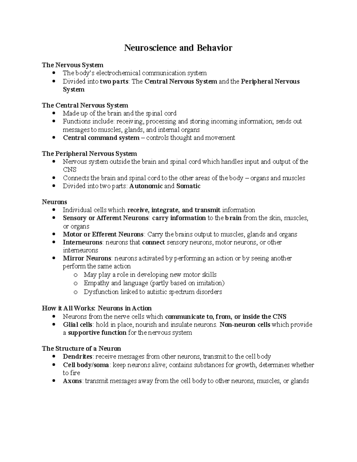 Lecture 3 - Neuroscience and Behavior - Neuroscience and Behavior The ...