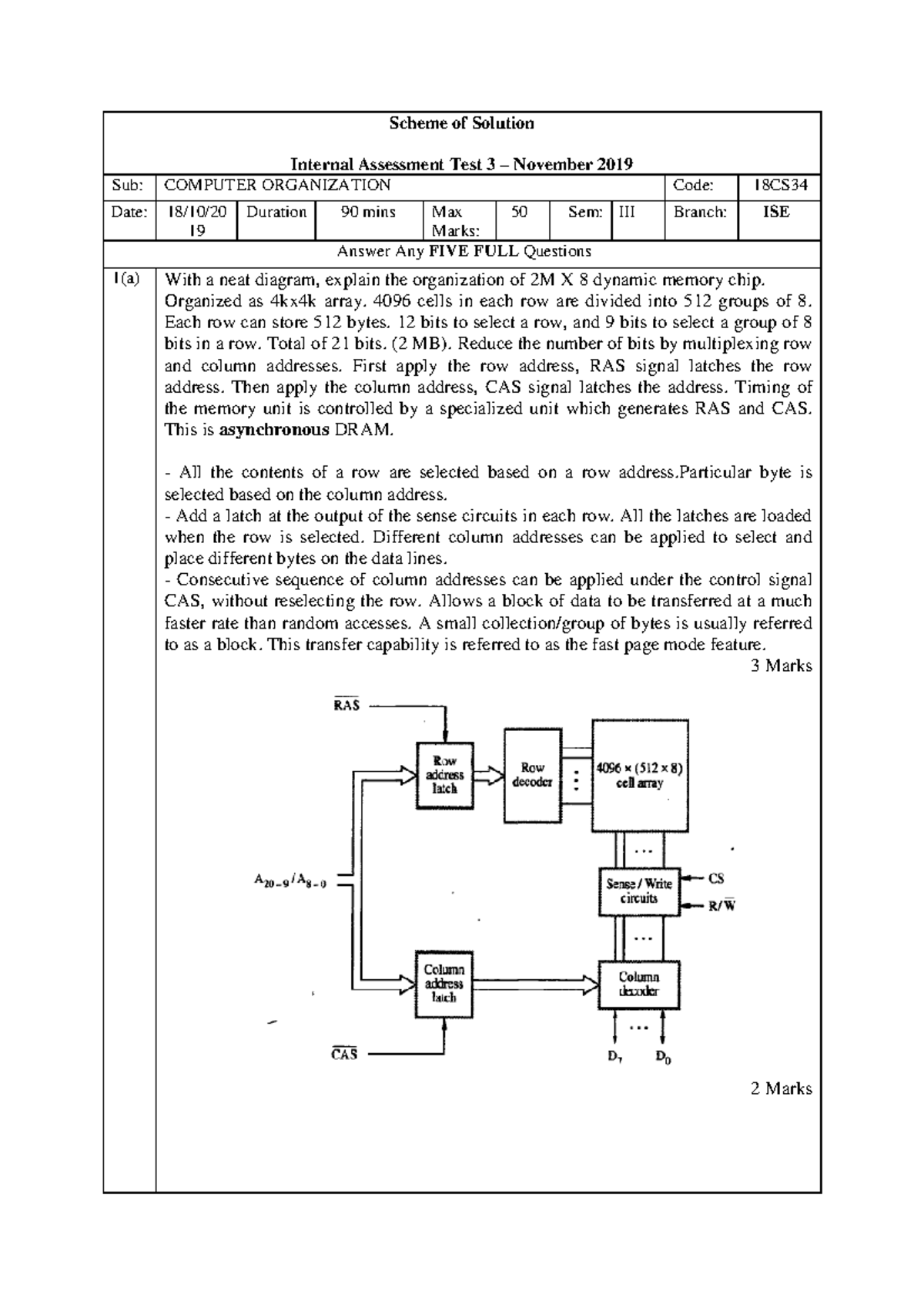 IAT-III Question Paper with Solution of 18CS34 Computer Organization ...
