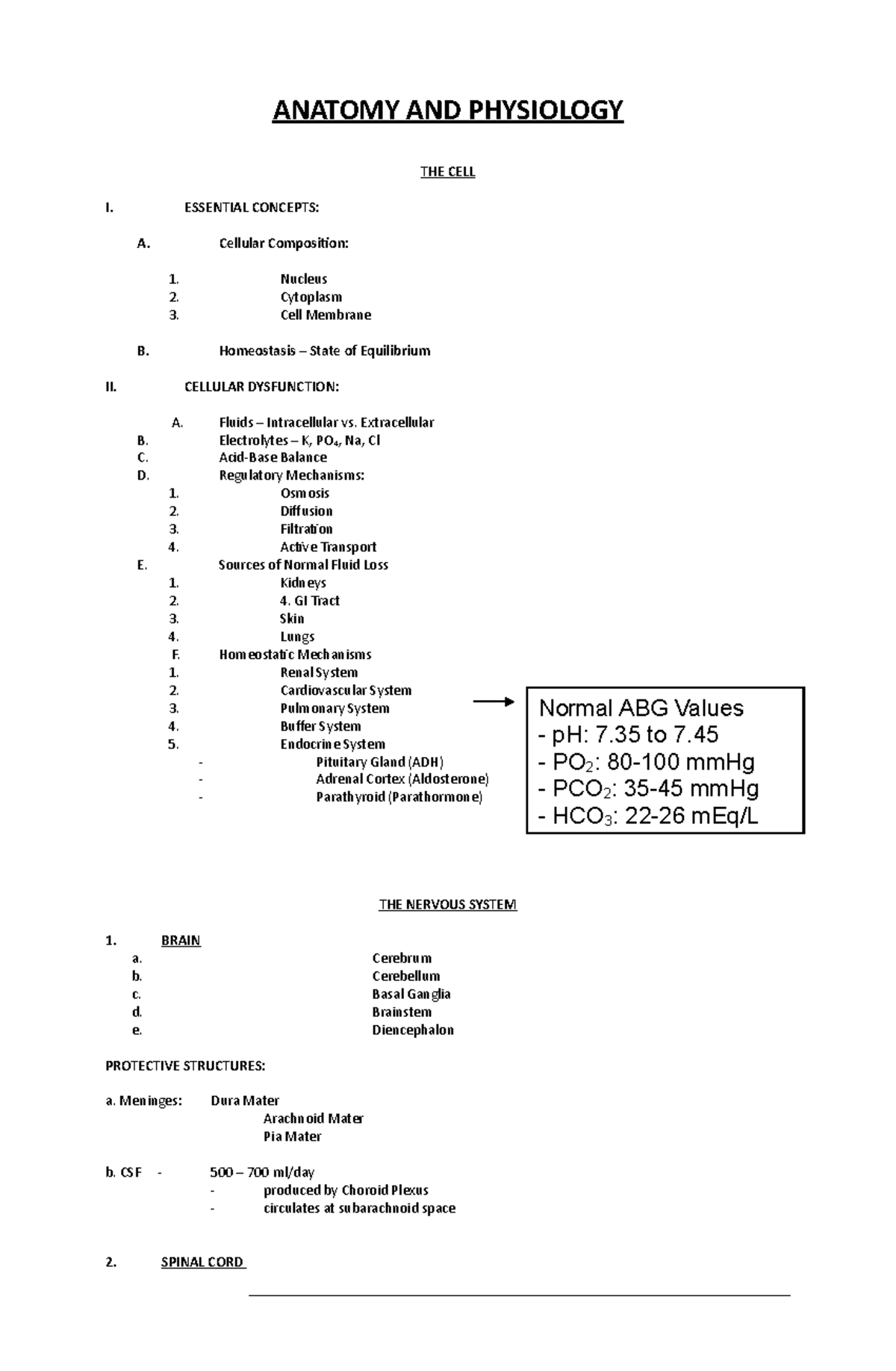 Anatomy And Physiology Reviewer BS Nursing Studocu