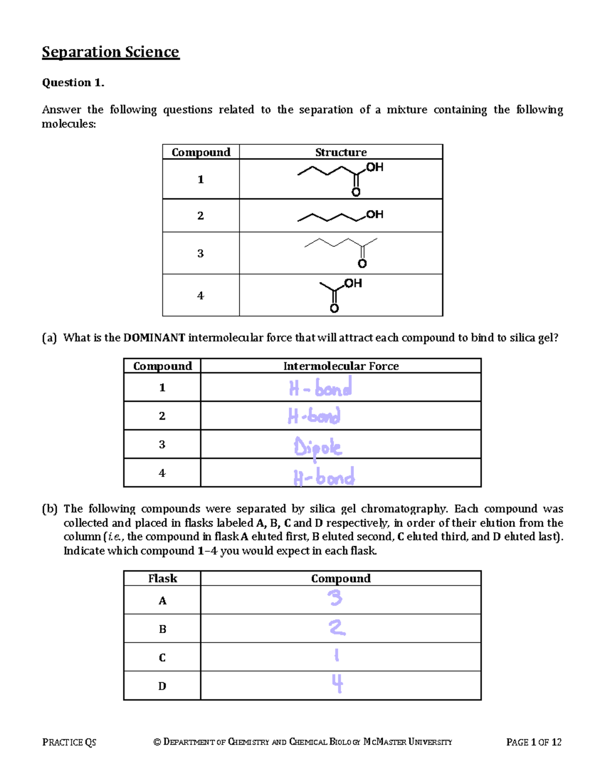 Seperation Sciences QB - Separation Science Question 1. Answer the ...