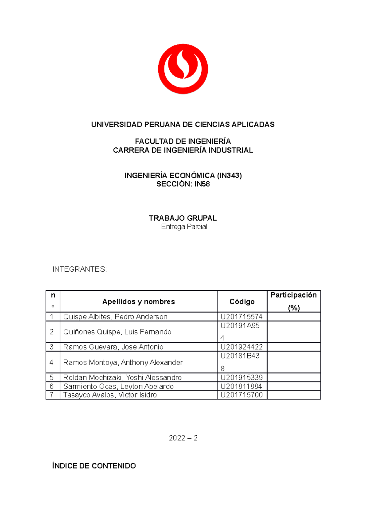 Trabajo Parcial - Ingeco Actualizado G6 - UNIVERSIDAD PERUANA DE ...