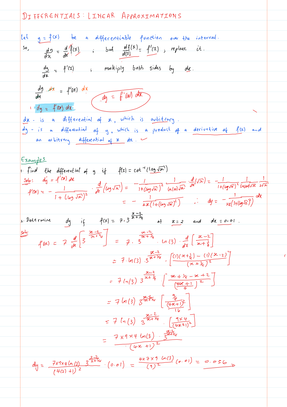 LQ2 on Differentials and Linear approximations - MATH130 - Studocu