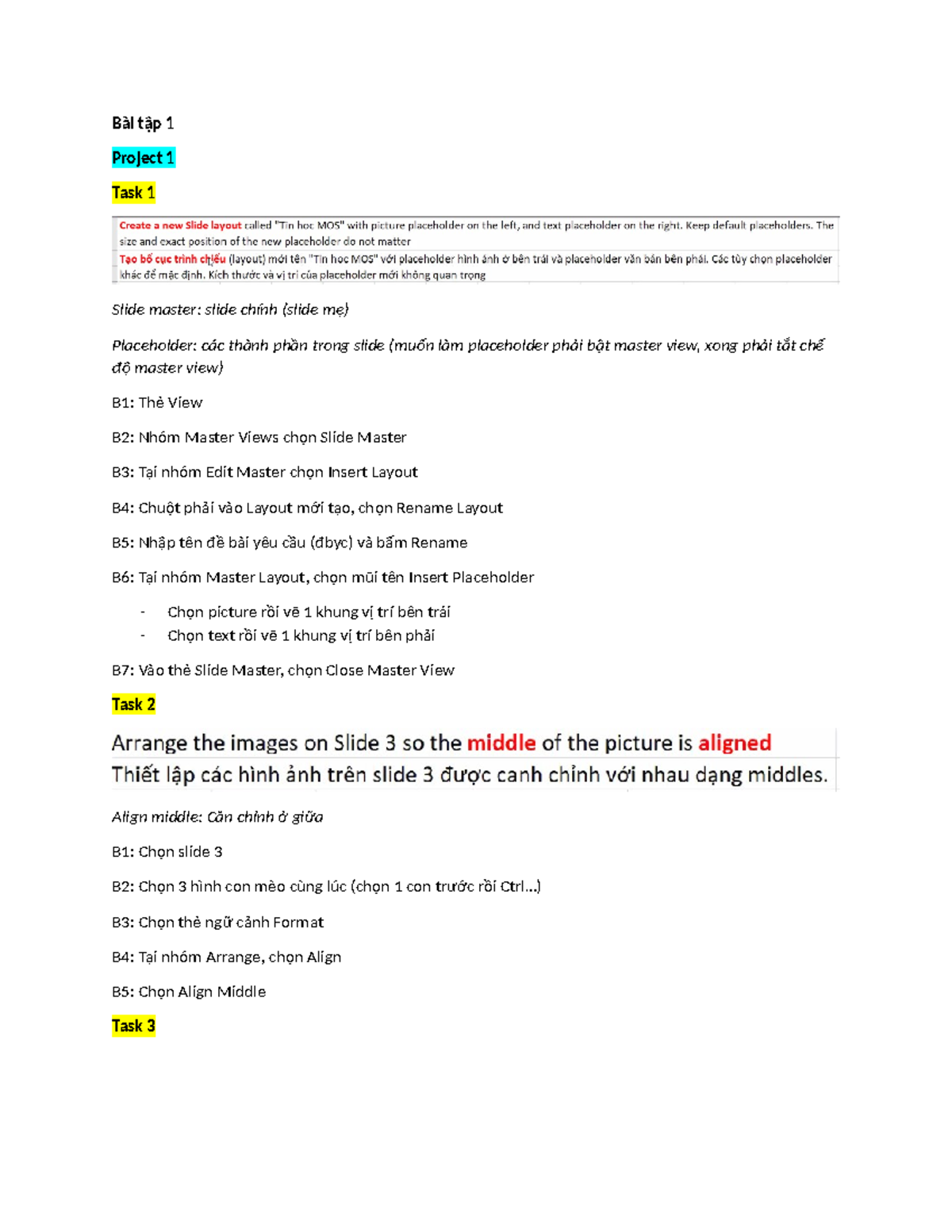 [MOS][PPT] BT1 - học mos - Bài tập 1 Project 1 Task 1 Slide master: slide chính (slide mẹ) - Studocu