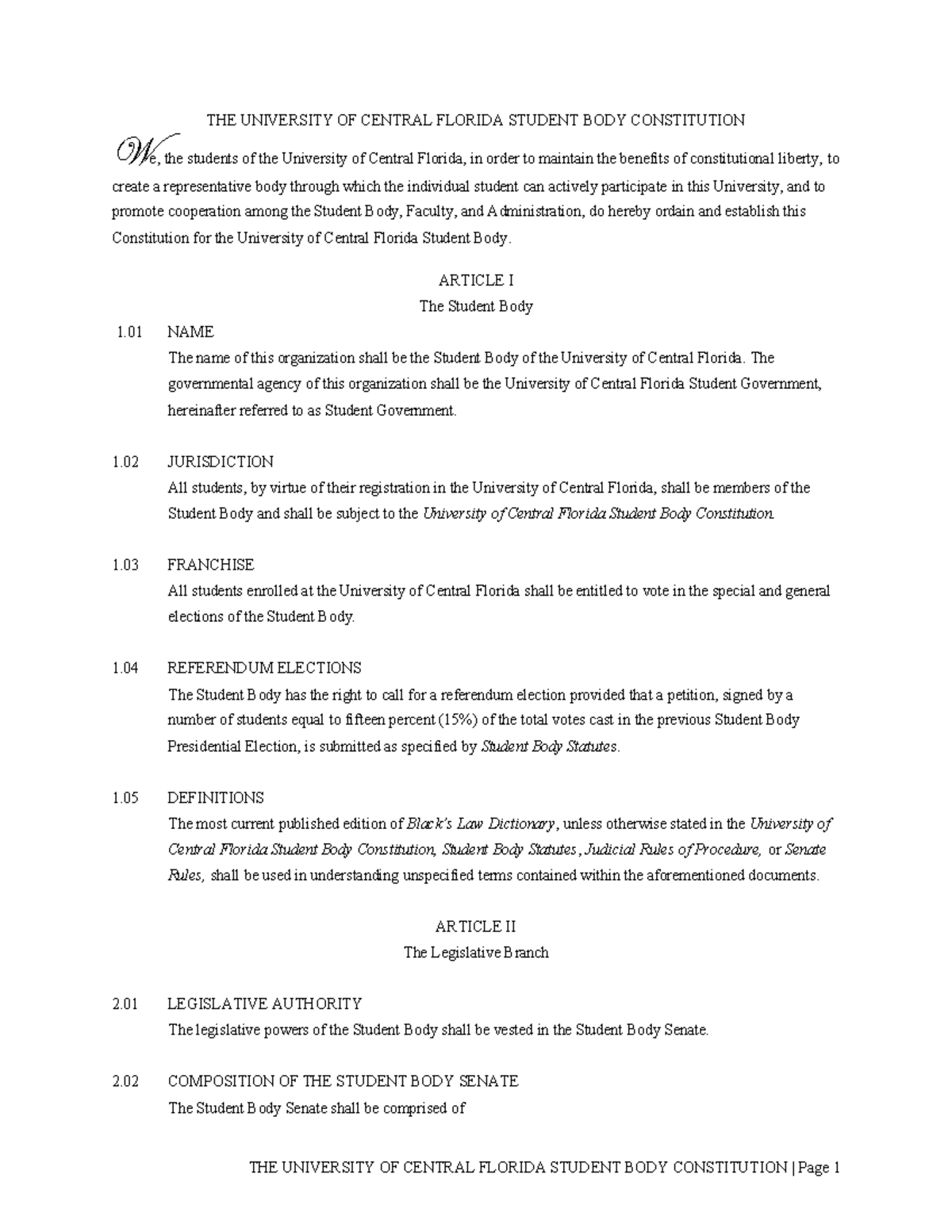 UCF Student Gov Constitution - THE UNIVERSITY OF CENTRAL FLORIDA ...