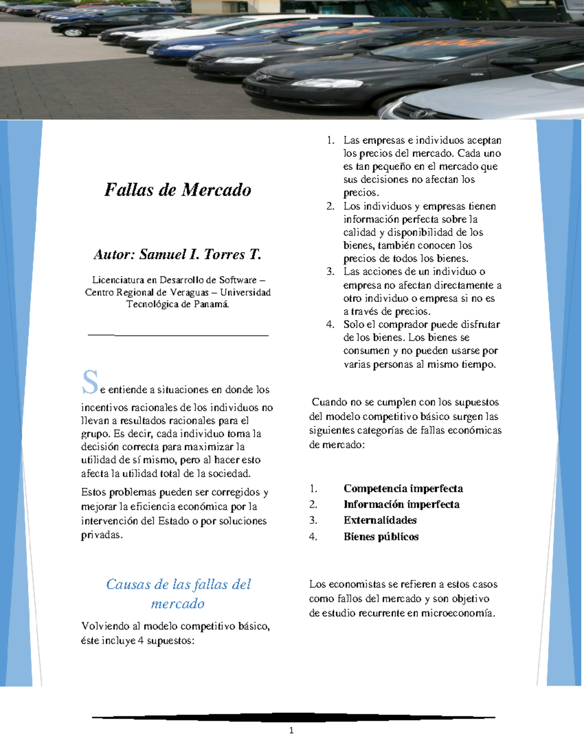 Proyecto final economia - Warning: TT: undefined function: 32 Fallas de Mercado Autor: Samuel I ...