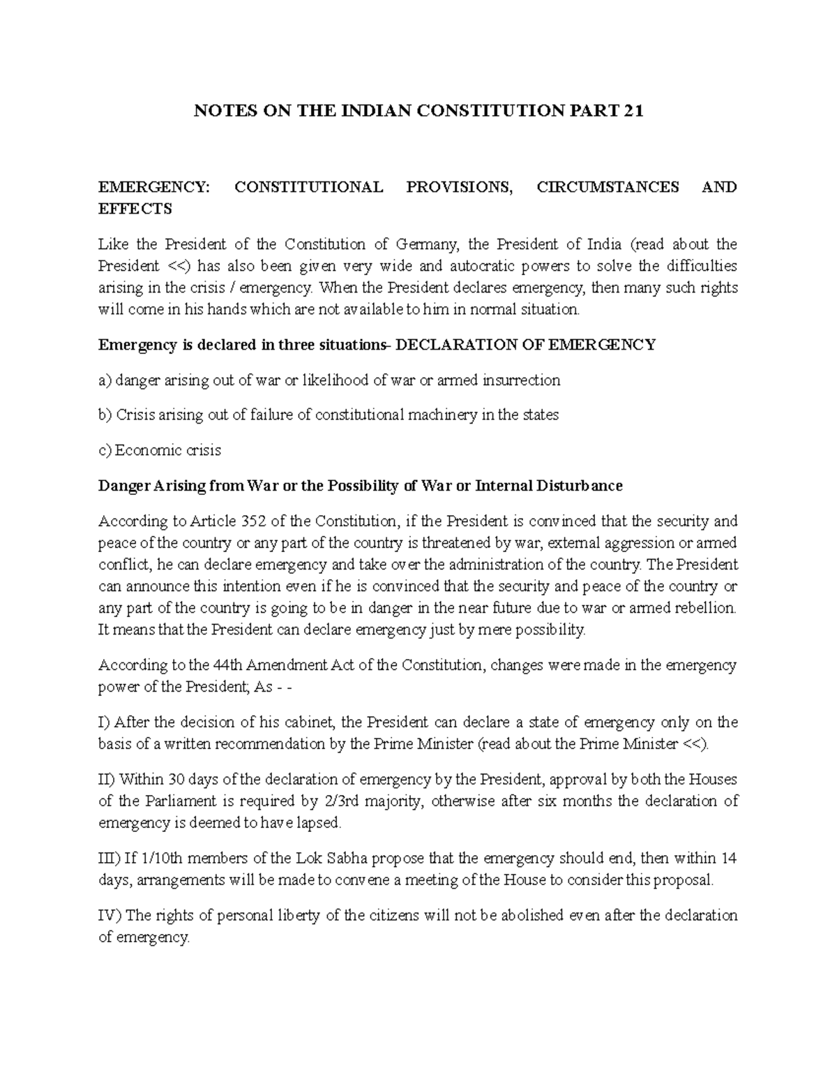 Notes ON THE Indian Constitution PART 21 - NOTES ON THE INDIAN ...