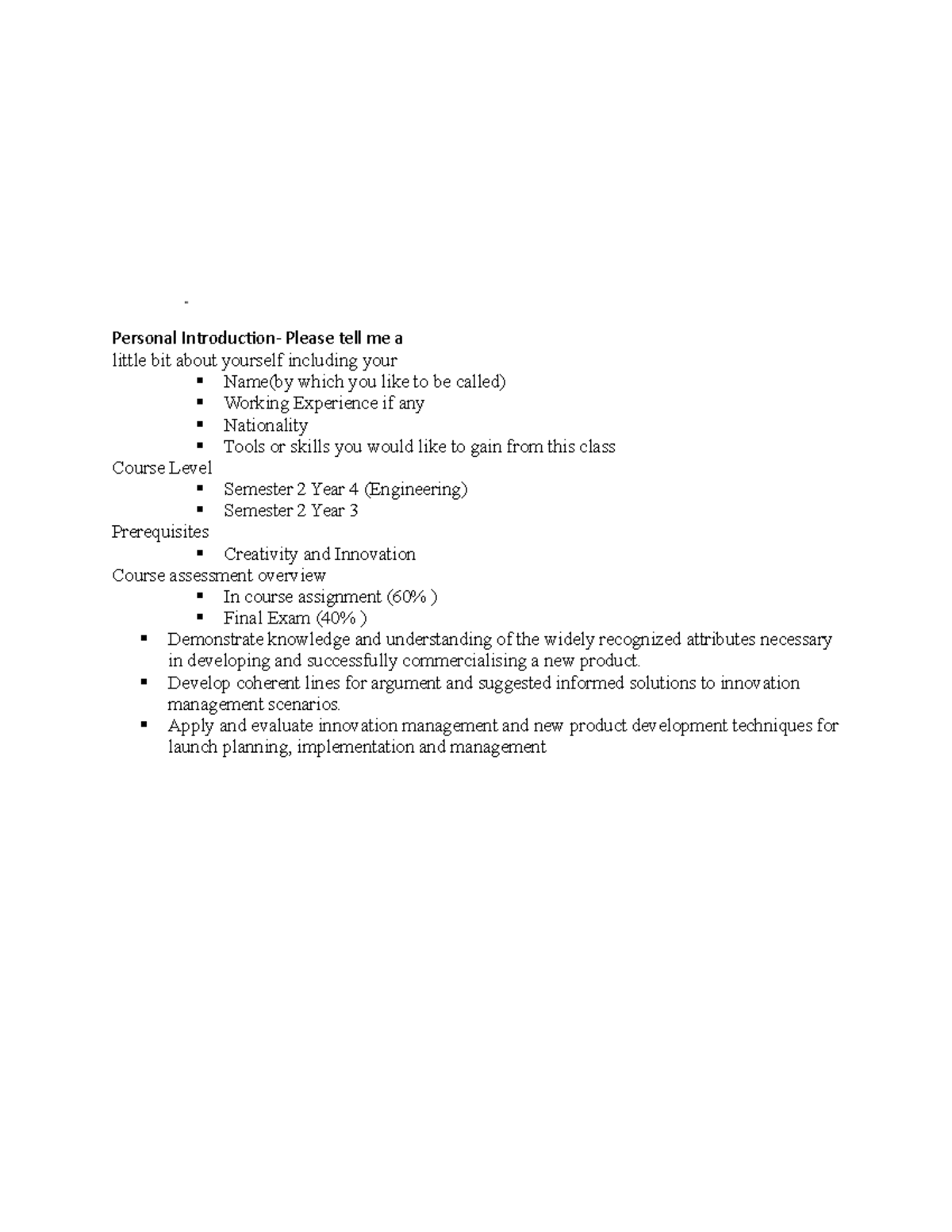 1 - LECTURE NOTES - Personal Introduction- Please tell me a little bit ...