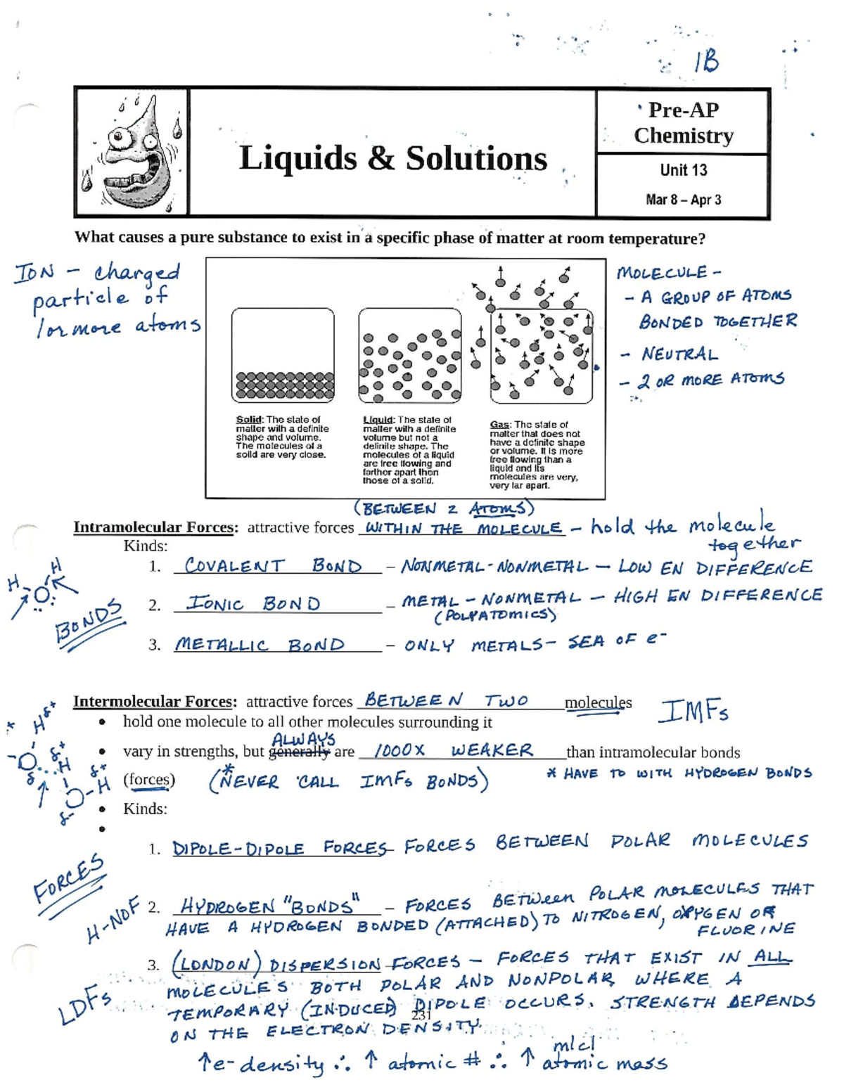 Chem - Lecture notes 1 - ‘ Pre-AP Chemistry Unit 13 Mar 8 — Apr 3 ...