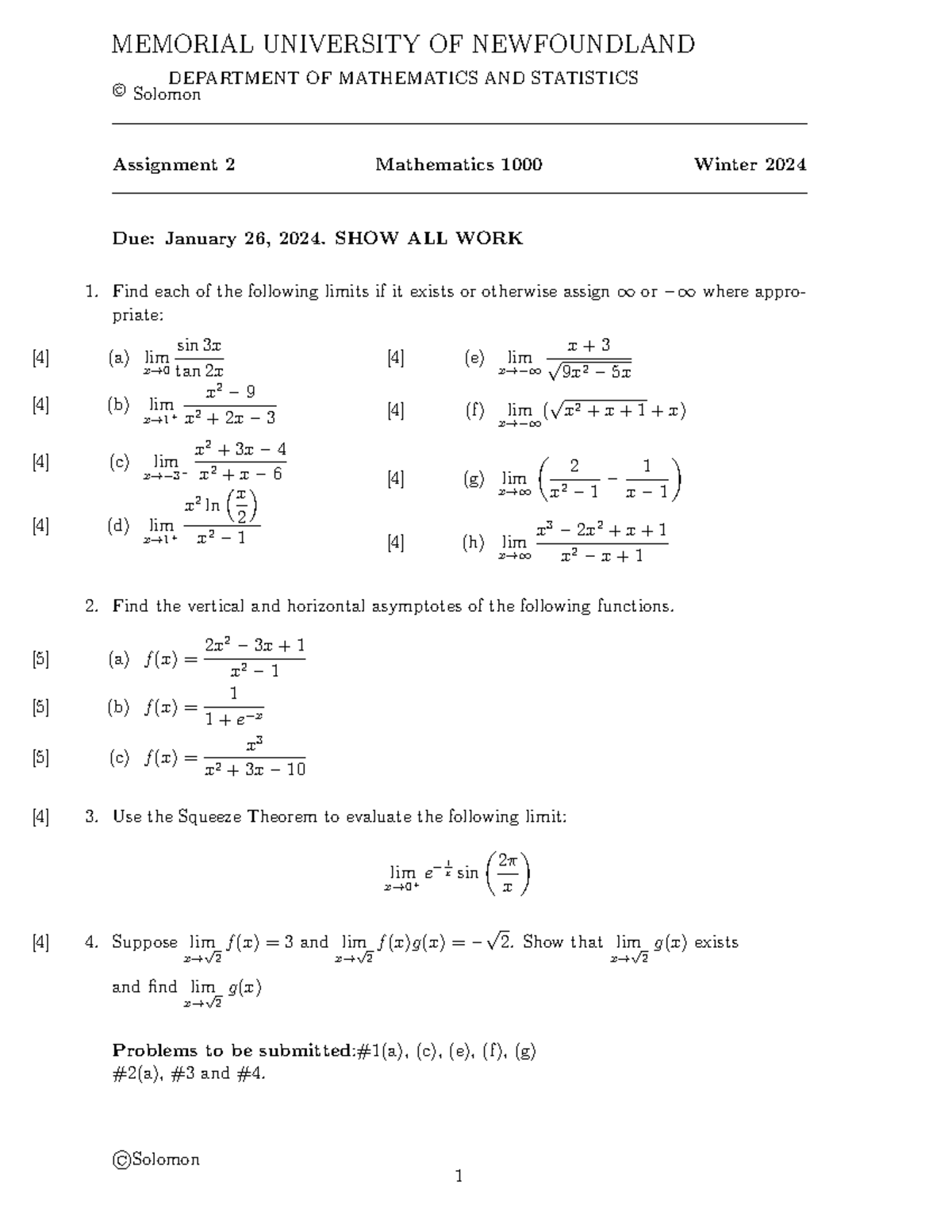 Assn2W24 - This is the assignment for Math-1000 - © Solomon MEMORIAL ...