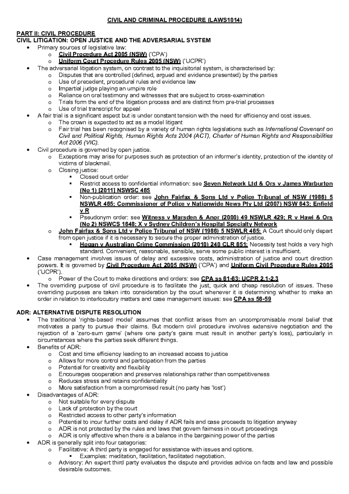 Civil-law-notes - LAWS1014 notes on civil procedure portion of the ...