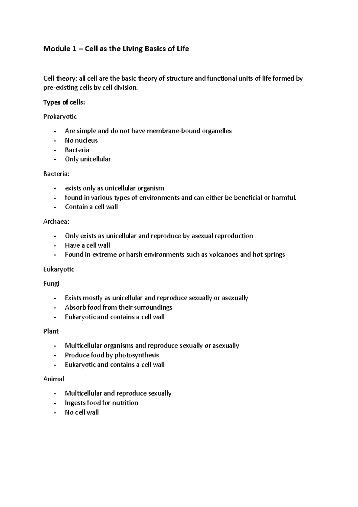 Module 1 - Cell as the Living Basics of Life - Module 1 – Cell as the ...
