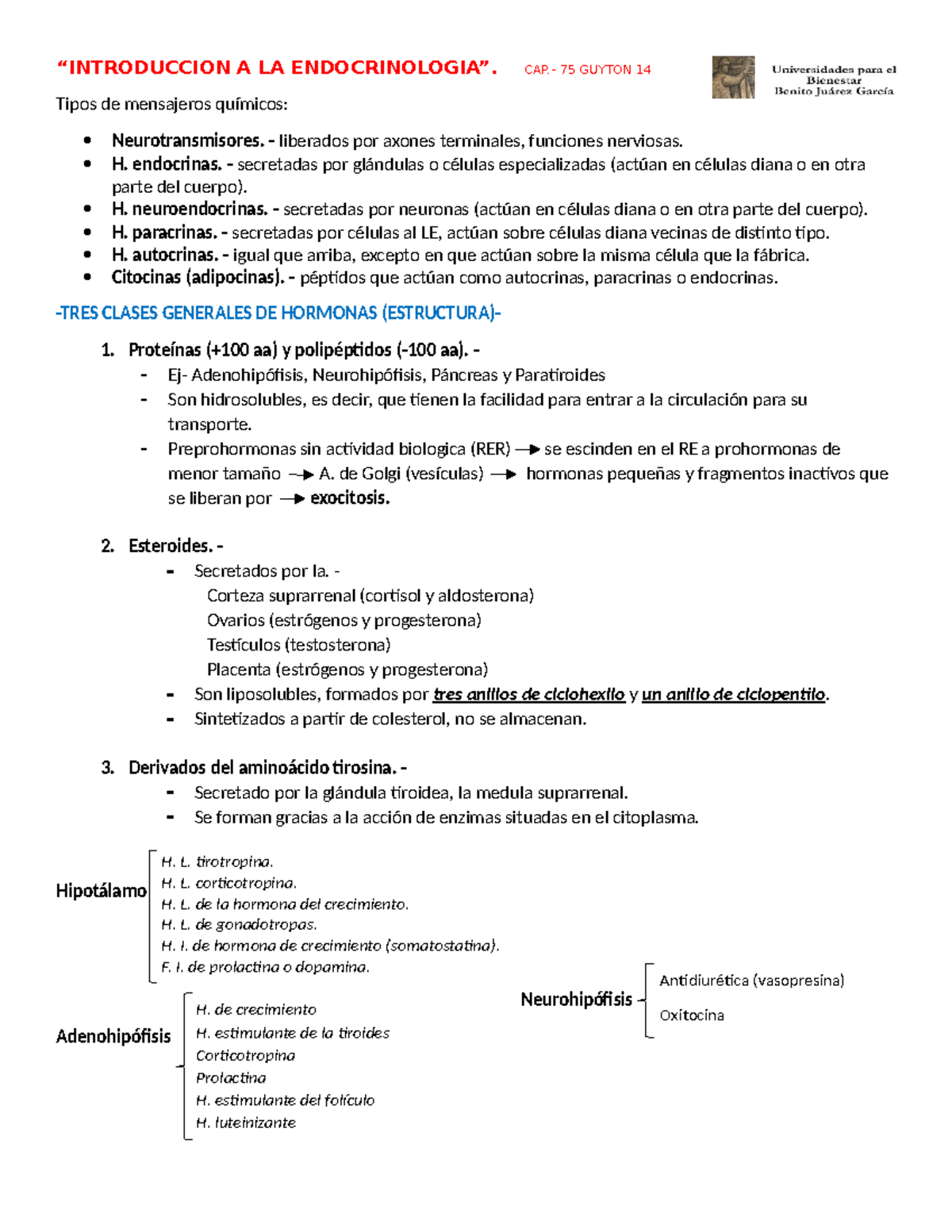 CAP. 75.- Introduccion A LA Endocrinologia - “INTRODUCCION A LA ENDOCRINOLOGIA”. CAP.- 75 GUYTON ...