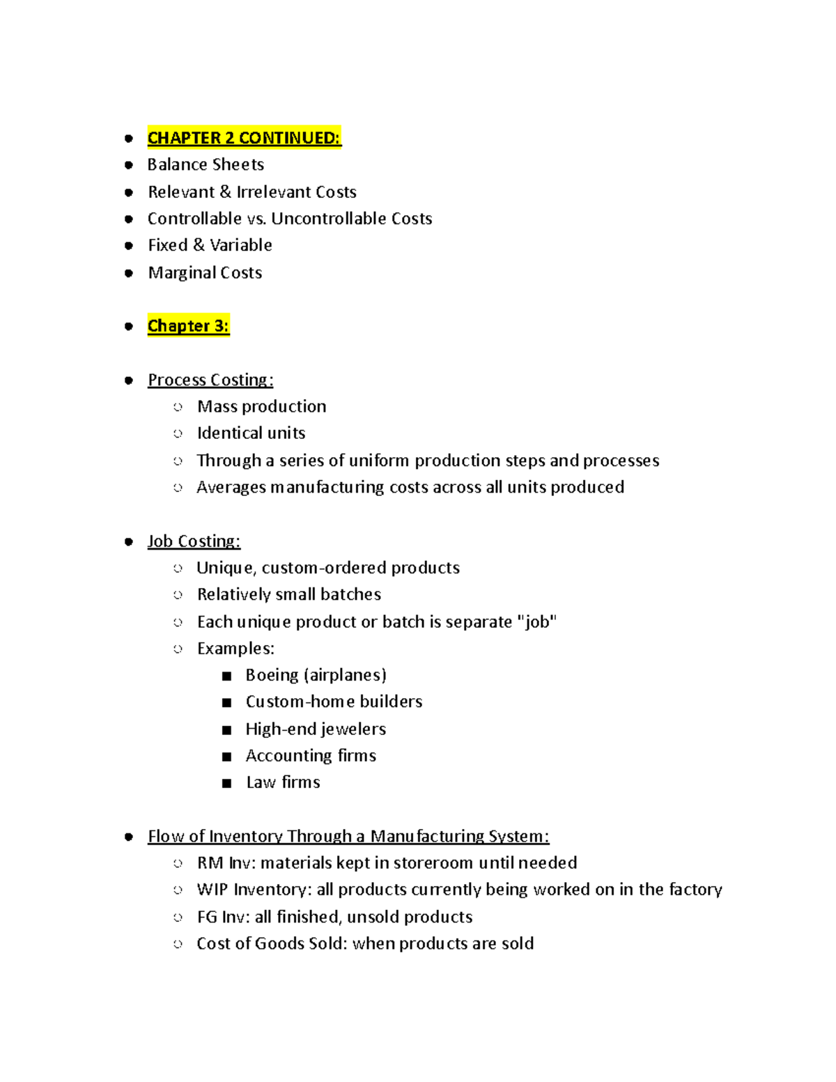 Managerial Accounting Notes Three - CHAPTER 2 CONTINUED: Balance Sheets ...