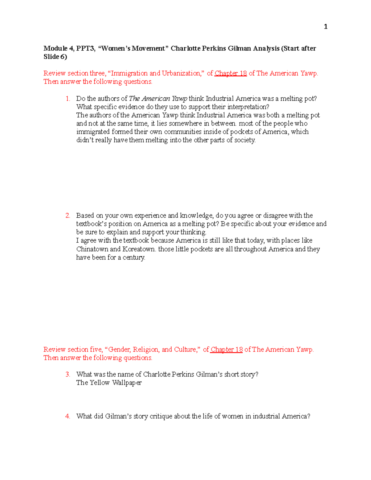 Mod 4 ppt3 charlotte perkins gilman analysis - Module 4, PPT3, “Women’s ...