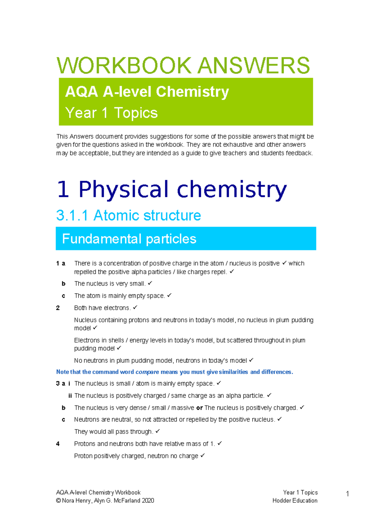483187 AQA Alevel Chem WB 1 ans - WORKBOOK ANSWERS AQA A-level ...
